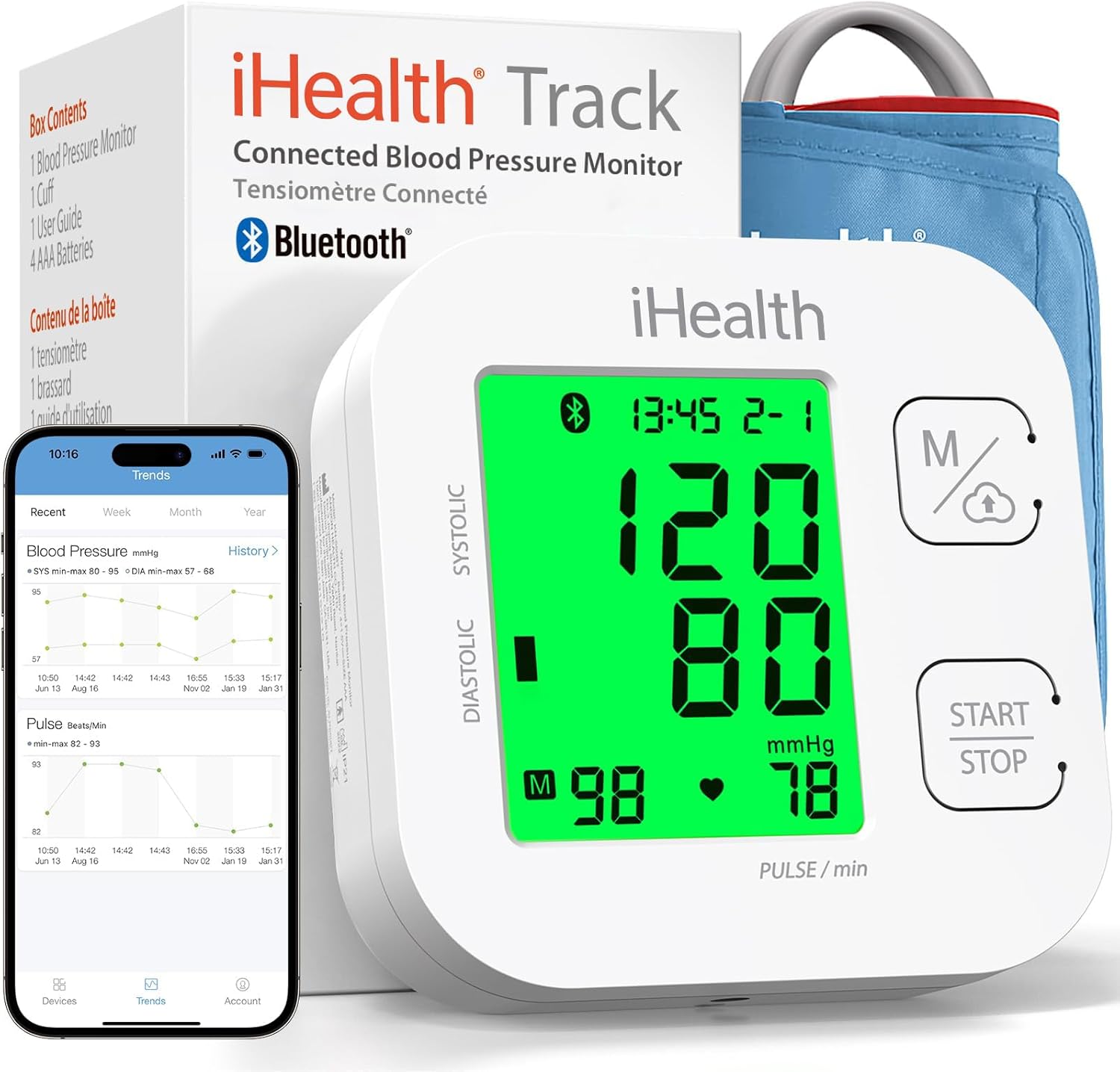 Track Smart Upper Arm Blood Pressure Monitor with Wide Range Cuff That – zynutra